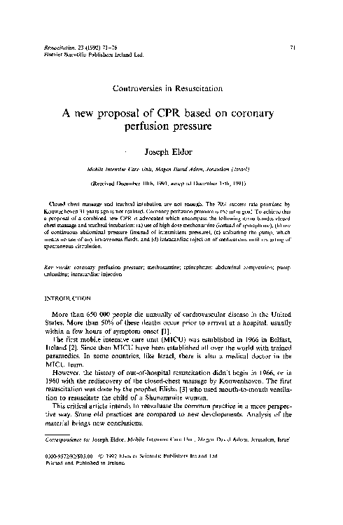 (PDF) A new proposal of CPR based on coronary perfusion pressure