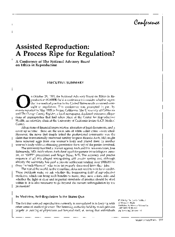 Pdf Regulating Assisted Reproduction Addressing Ethical Concerns