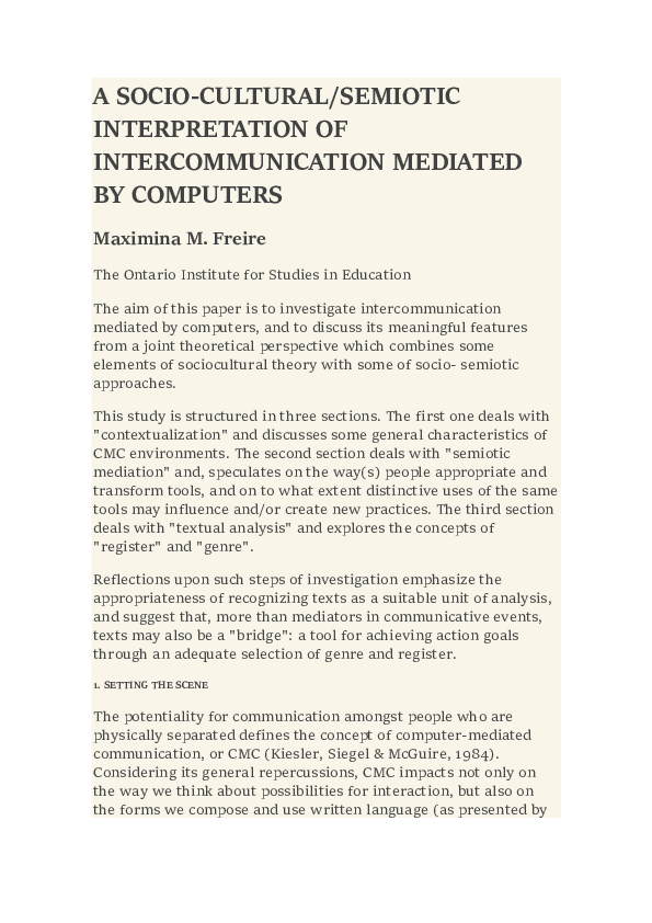 (PDF) A Sociocultural/Semiotic Interpretation of Computer-mediated Communication
