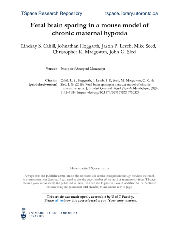 (PDF) Fetal brain sparing in a mouse model of chronic maternal hypoxia