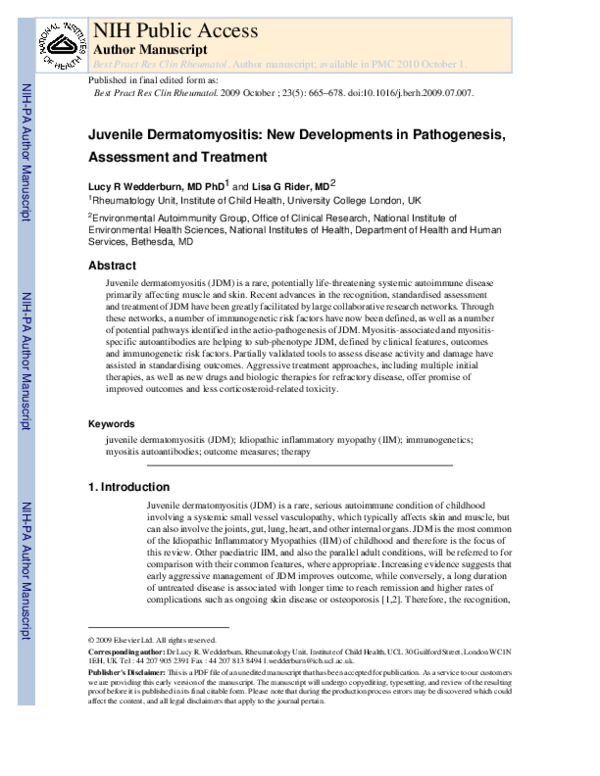 (PDF) Juvenile dermatomyositis: new developments in pathogenesis ...