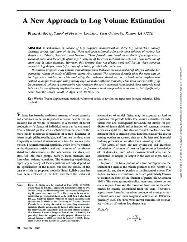 (PDF) A New Approach to Log Volume Estimation