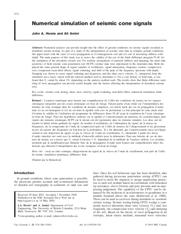 (PDF) Numerical simulation of seismic cone signals