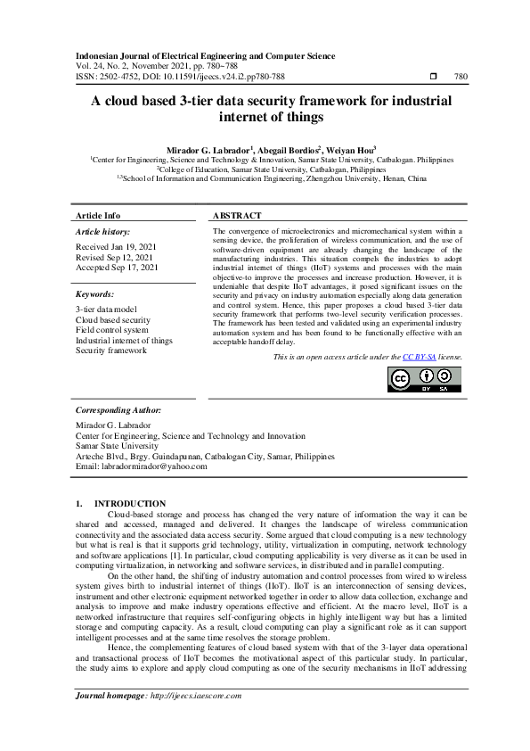 (PDF) A cloud based 3-tier data security framework for industrial internet of things