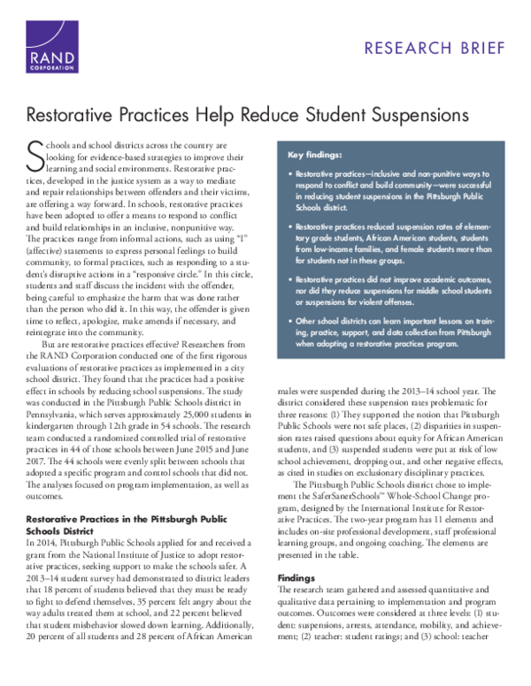 (PDF) Restorative Practices Help Reduce Student Suspensions