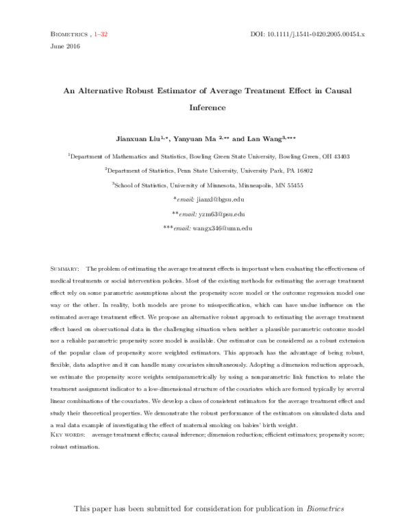 Pdf An Alternative Robust Estimator Of Average Treatment Effect In