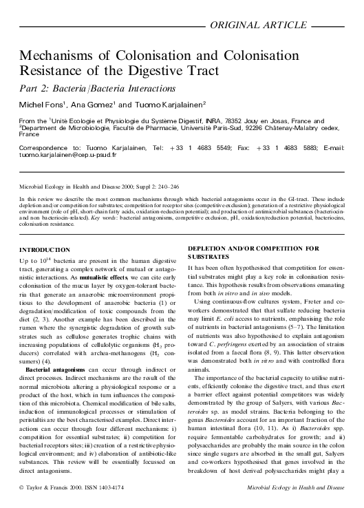 (PDF) Mechanisms of Colonisation and Colonisation Resistance of the ...