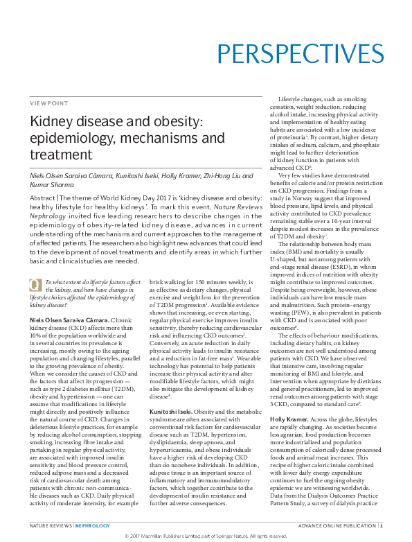 (PDF) Kidney disease and obesity: epidemiology, mechanisms and treatment