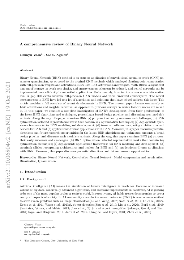 Pdf A Comprehensive Review Of Binary Neural Network