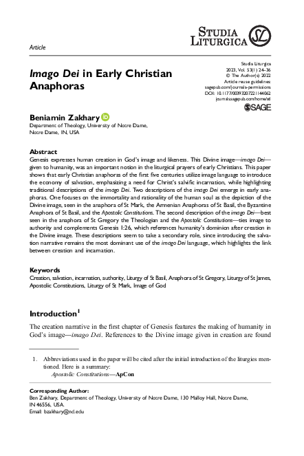 (PDF) Imago Dei in Early Christian Anaphoras