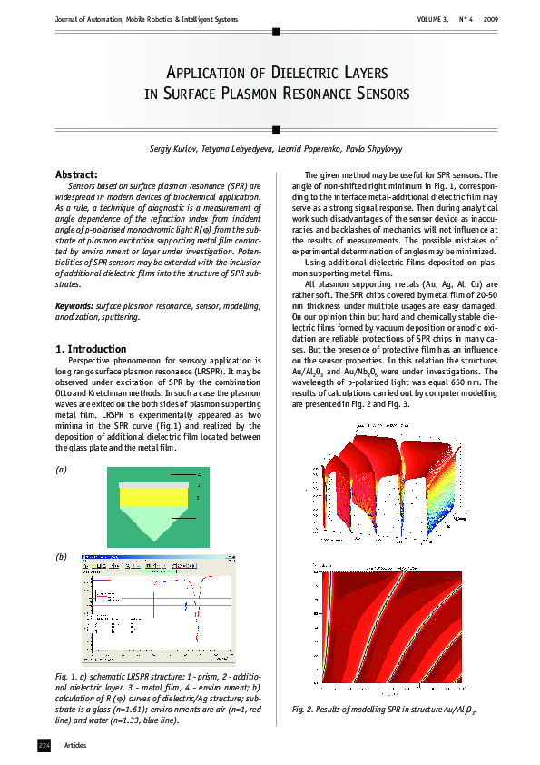 Pdf Application Of Dielectric Layers In Surface Plasmon Resonance Sensors