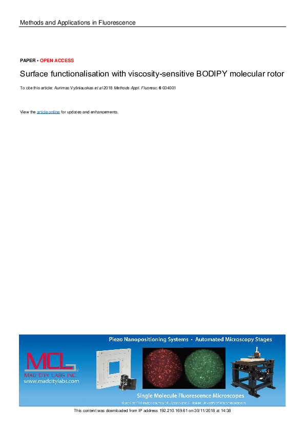 (PDF) Surface functionalisation with viscosity-sensitive BODIPY molecular rotor | ISMAEL DUARTE ...