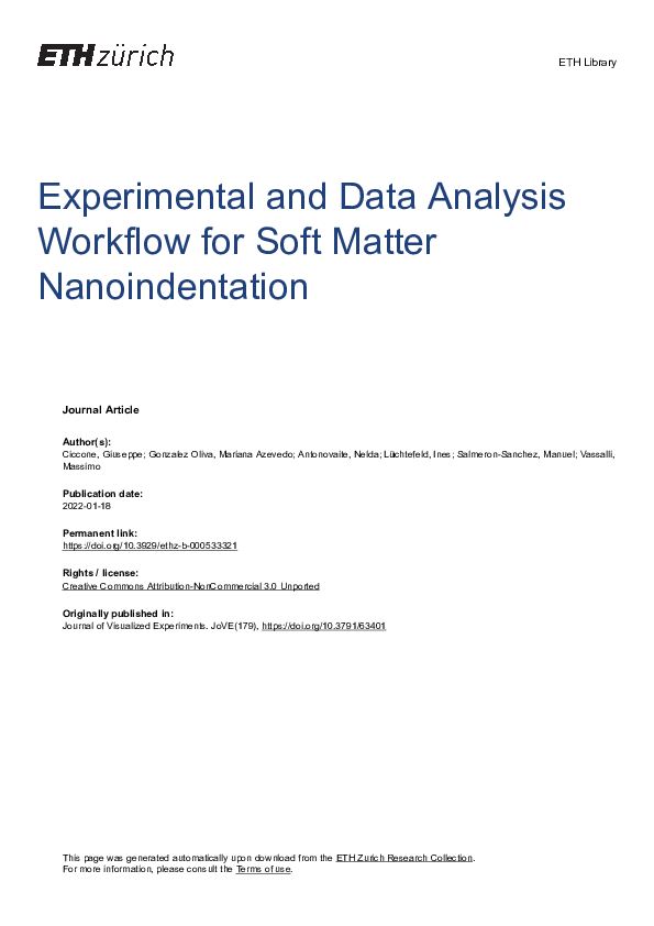 (PDF) Experimental and Data Analysis Workflow for Soft Matter Nanoindentation | Mariana Azevedo ...
