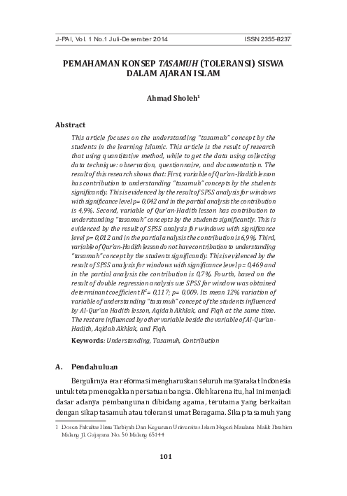 (PDF) Pemahaman Konsep Tasamuh (Toleransi) Siswa Dalam Ajaran Islam