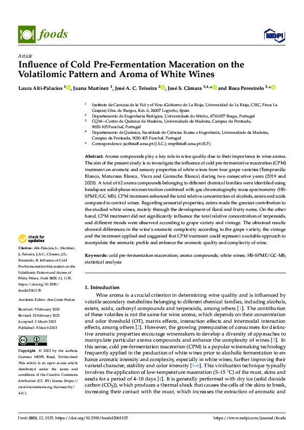 (PDF) Influence of Cold Pre-Fermentation Maceration on the Volatilomic ...