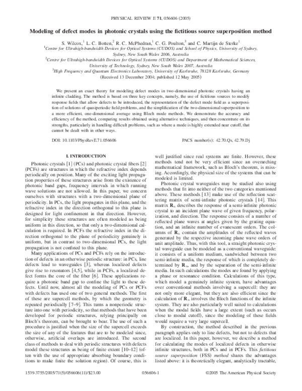 (PDF) Modeling of defect modes in photonic crystals using the fictitious source superposition method