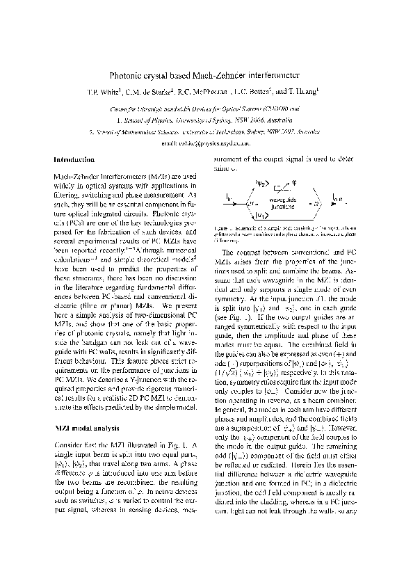 (PDF) Photonic crystal based Mach-Zehnder interferometer