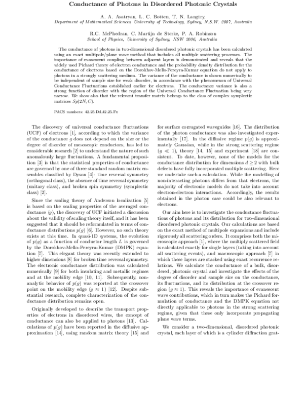 (PDF) Conductance of photons in disordered photonic crystals | R ... (PDF) Conductance of photons in disordered photonic crystals | R ...