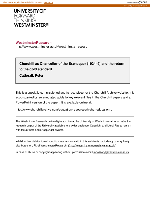 (PDF) Churchill as Chancellor of the Exchequer (1924–9) and the Return ...