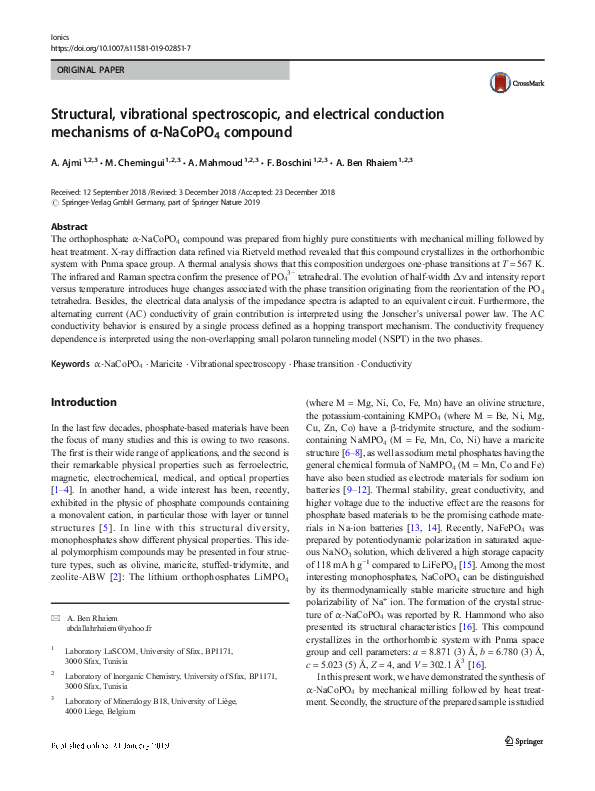 (PDF) Structural, vibrational spectroscopic, and electrical conduction ...