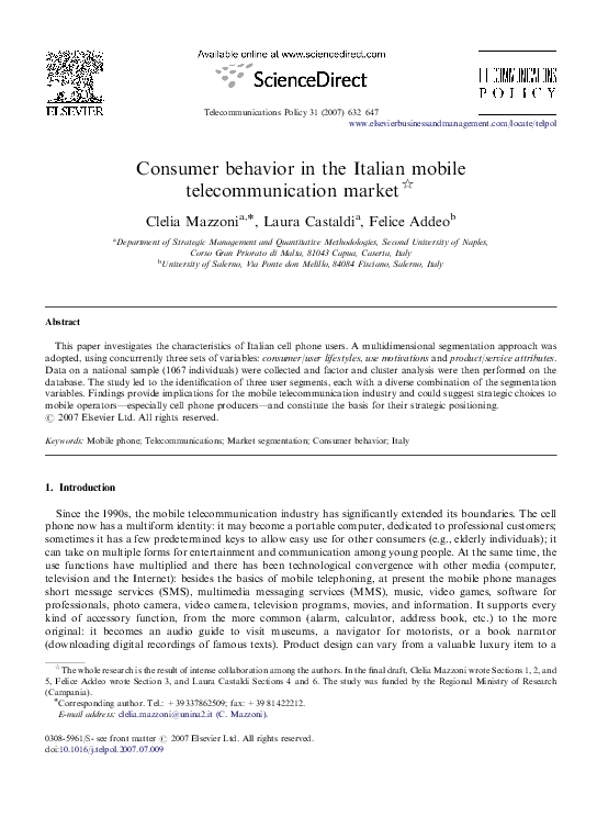 (PDF) Consumer behavior in the Italian mobile telecommunication market