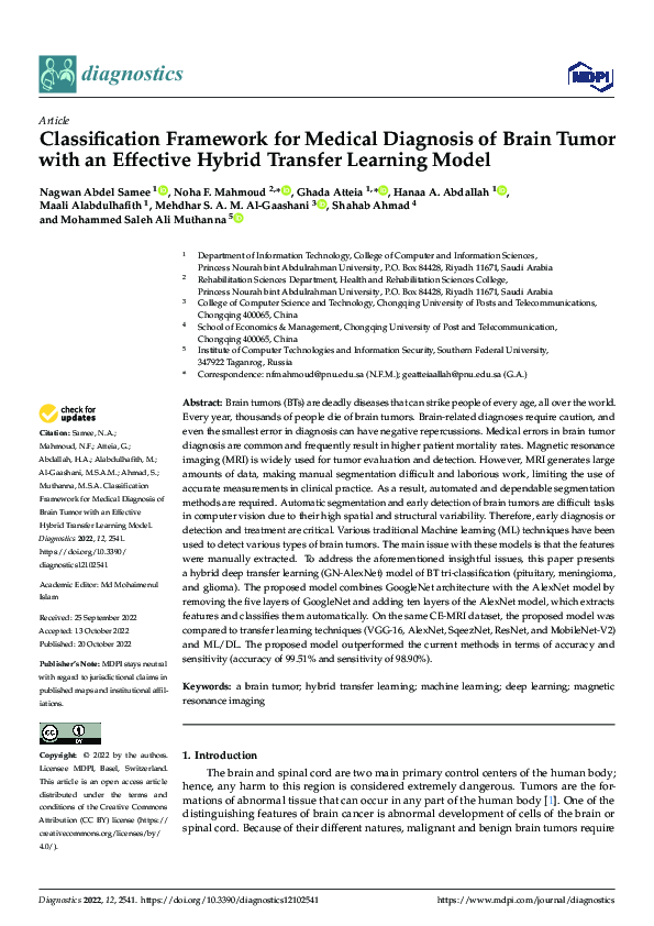 (PDF) Classification Framework for Medical Diagnosis of Brain Tumor with an Effective Hybrid ...