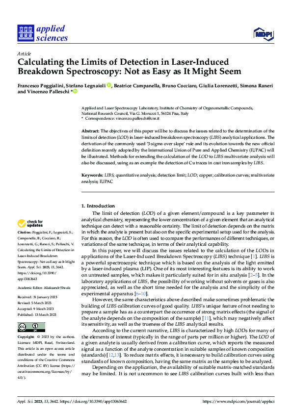(PDF) Calculating the Limits of Detection in Laser-Induced Breakdown Spectroscopy: Not as Easy ...
