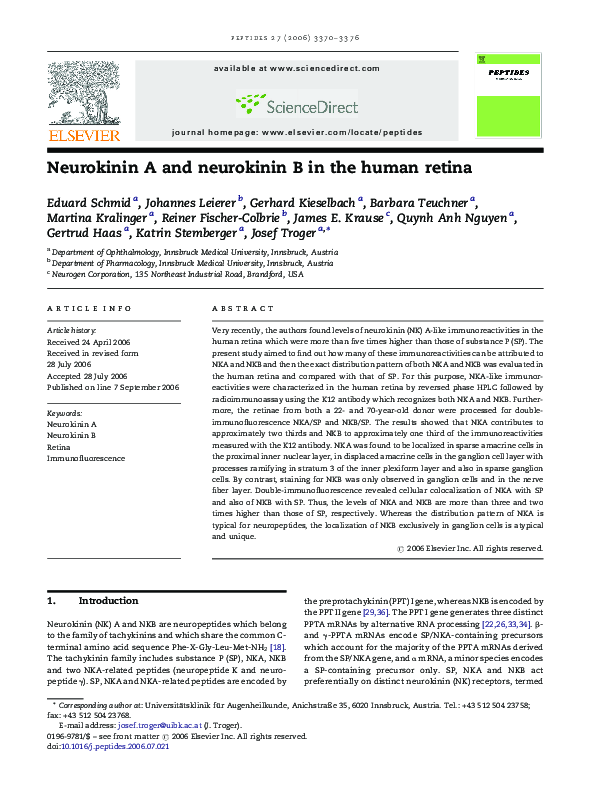 (PDF) Neurokinin A and neurokinin B in the human retina
