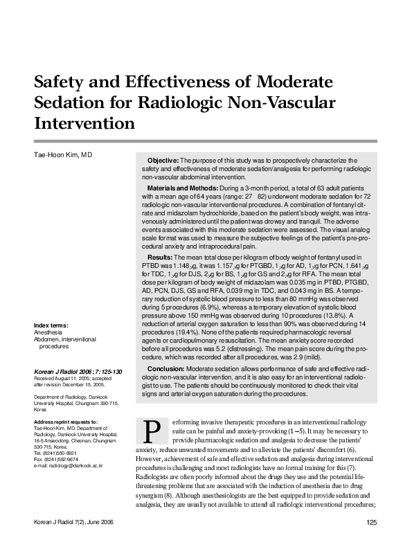 (PDF) Safety and effectiveness of moderate sedation for radiologic non ...
