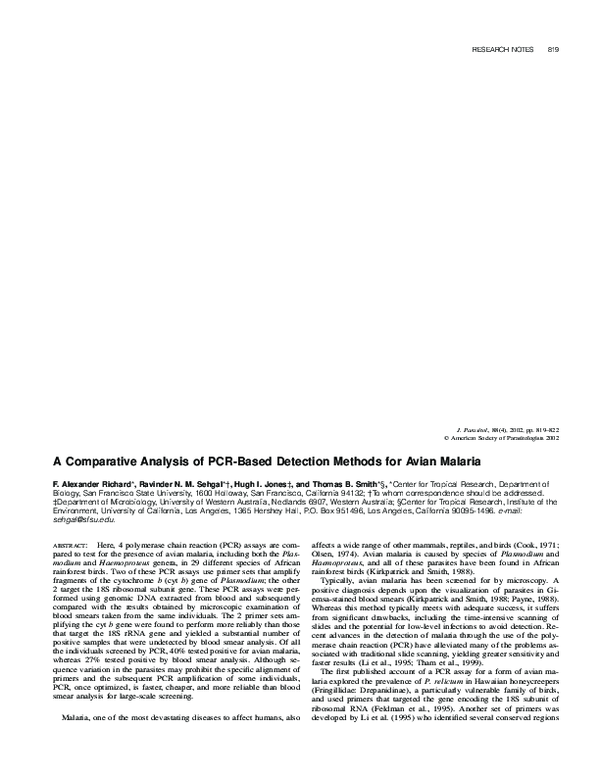 (PDF) A Comparative Analysis of PCR-Based Detection Methods for Avian ...