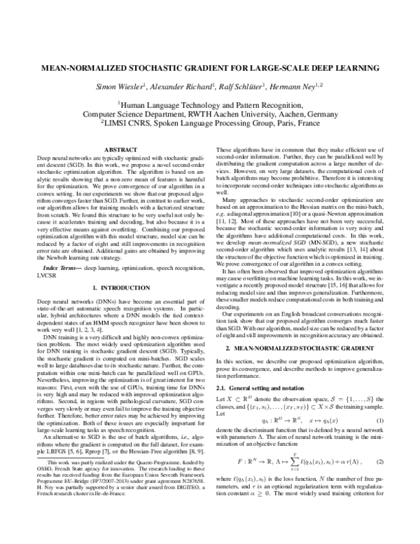 Pdf Mean Normalized Stochastic Gradient For Large Scale Deep Learning