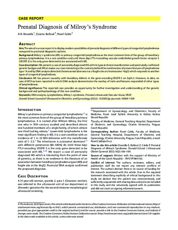 (PDF) Prenatal Diagnosis of Milroy's Syndrome