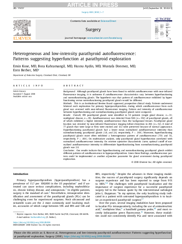 (PDF) Heterogeneous and low-intensity parathyroid autofluorescence ...