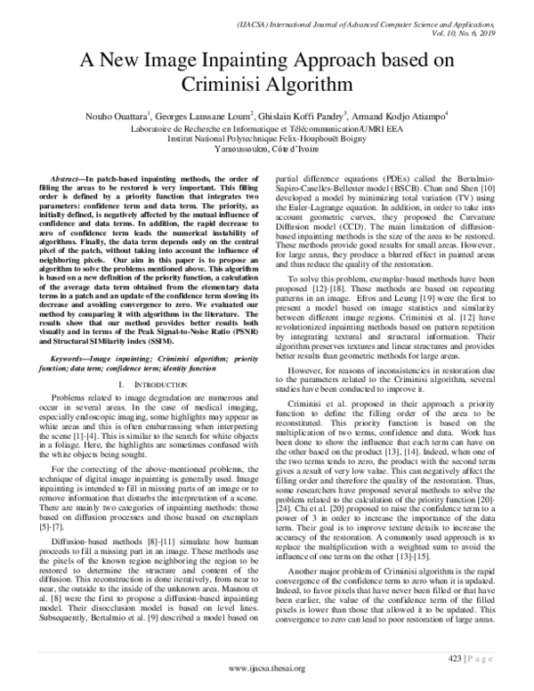 (PDF) A New Image Inpainting Approach based on Criminisi Algorithm