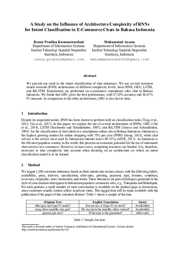 (PDF) A Study on the Influence of Architecture Complexity of RNNs for Intent Classification in E ...