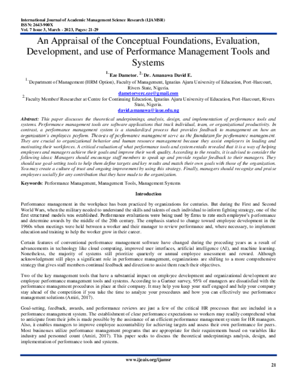 (PDF) An Appraisal of the Conceptual Foundations, Evaluation, Development, and use of ...