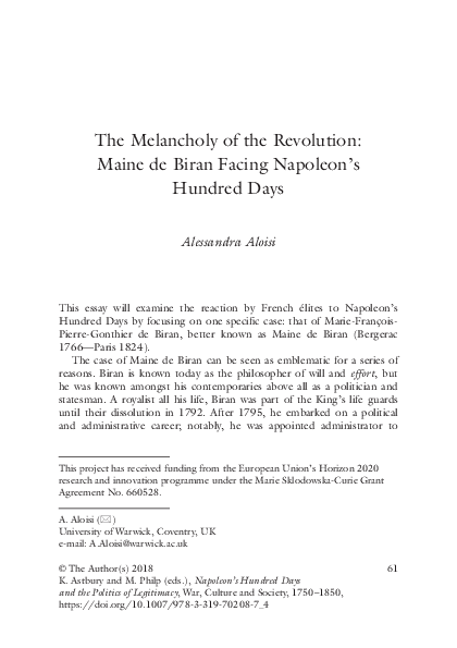 (PDF) The Melancholy of the Revolution: Maine de Biran Facing Napoleon ...
