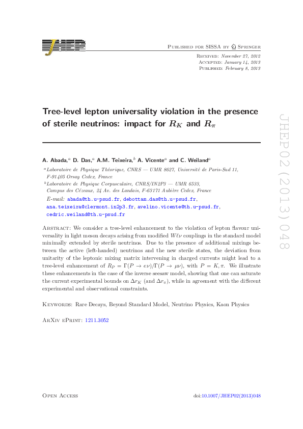 (PDF) Tree-level lepton universality violation in the presence of ...