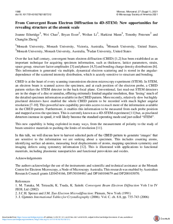 (PDF) From Convergent Beam Electron Diffraction to 4D-STEM: New ...