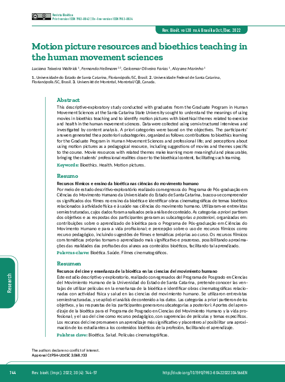 (PDF) Motion picture resources and bioethics teaching in the human ...