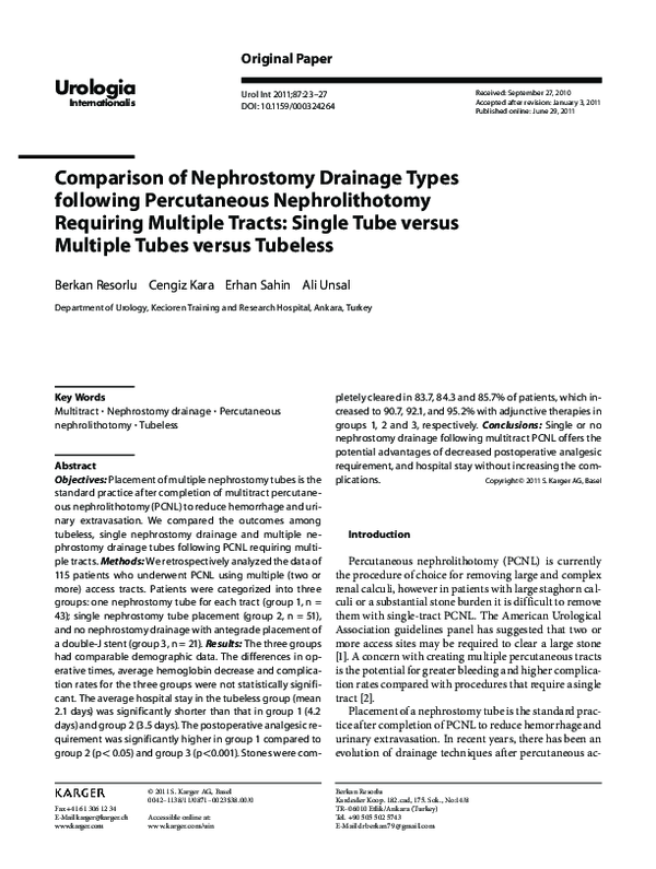 (PDF) Comparison of Nephrostomy Drainage Types following Percutaneous ...