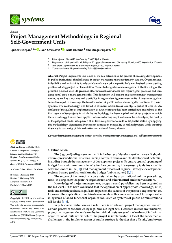 (PDF) Project Management Methodology in Regional Self-Government Units
