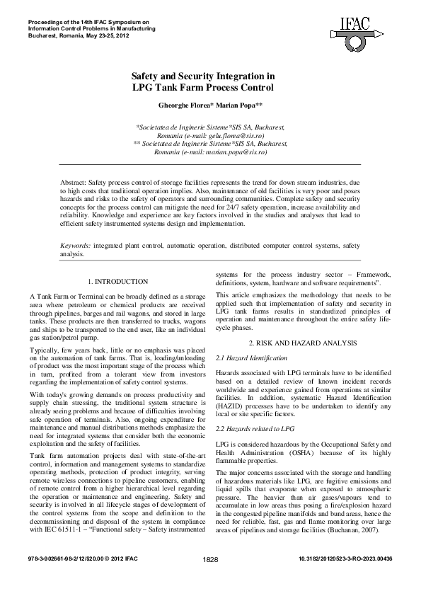 (PDF) Safety and Security Integration in LPG Tank Farm Process Control