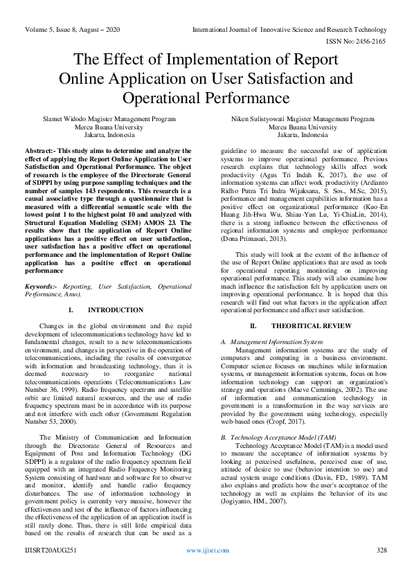 (PDF) The Effect of Implementation of Report Online Application on User Satisfaction and ...