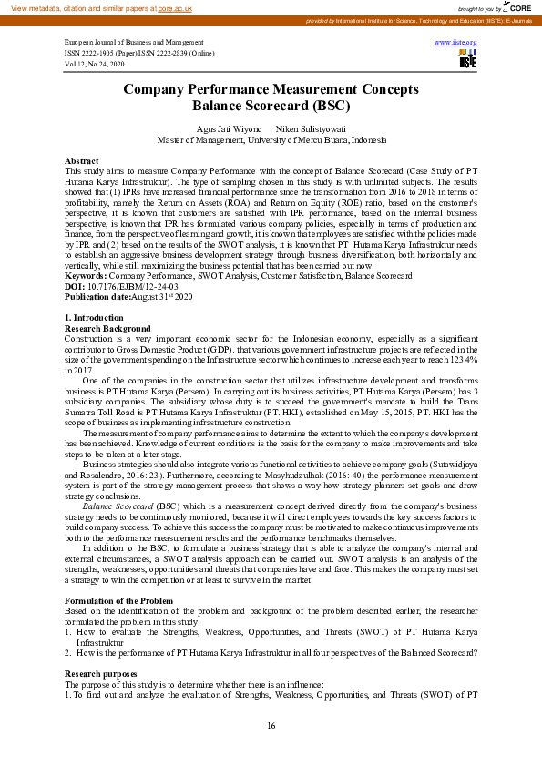 (PDF) Company Performance Measurement Concepts Balance Scorecard (BSC)