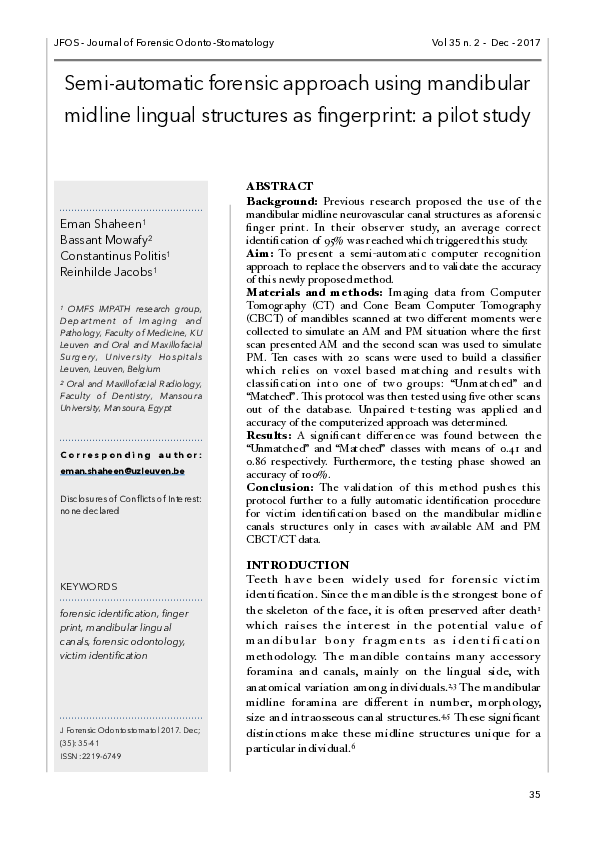 Pdf Semi Automatic Forensic Approach Using Mandibular Midline Lingual Structures As