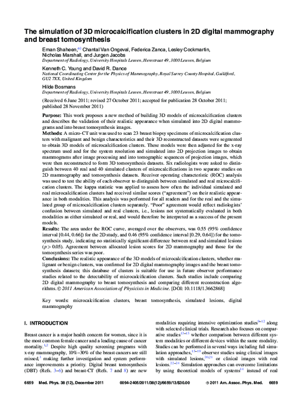 (PDF) The simulation of 3D microcalcification clusters in 2D digital mammography and breast ...