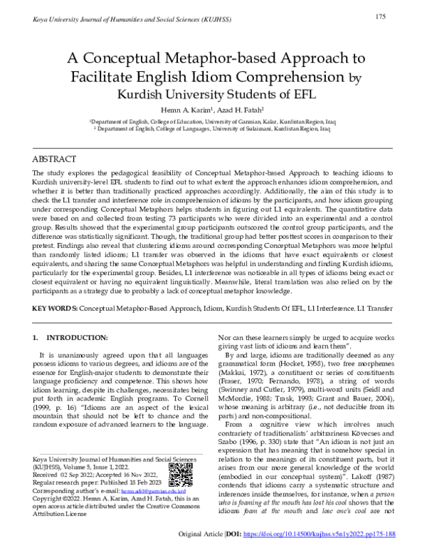 (PDF) A Conceptual Metaphor-based Approach to Facilitate English Idiom ...