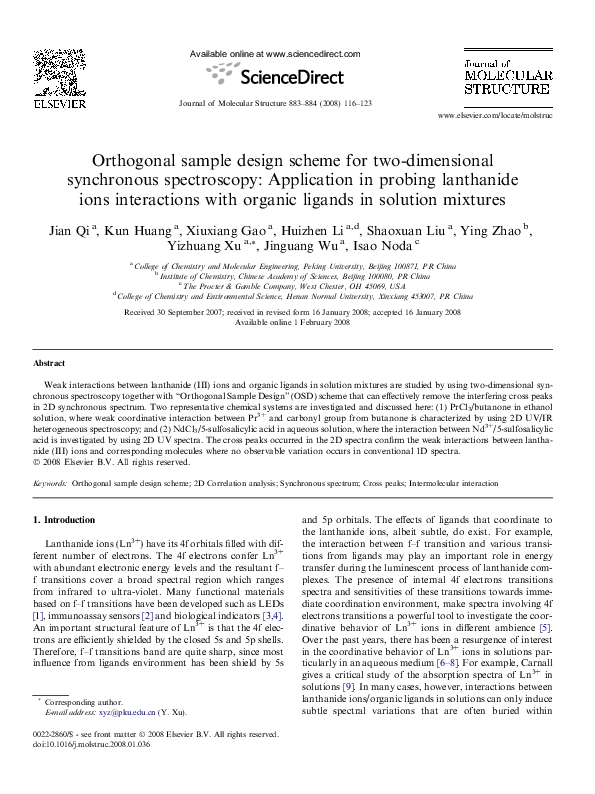 (PDF) Orthogonal Sample Design Scheme for Two-Dimensional Synchronous Spectroscopy and its ...