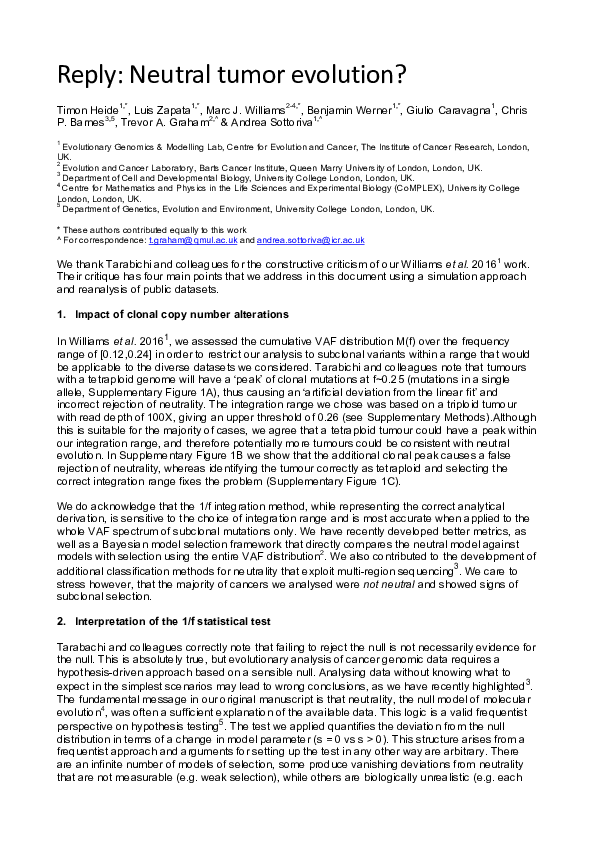 (PDF) Reply: Neutral tumor evolution?
